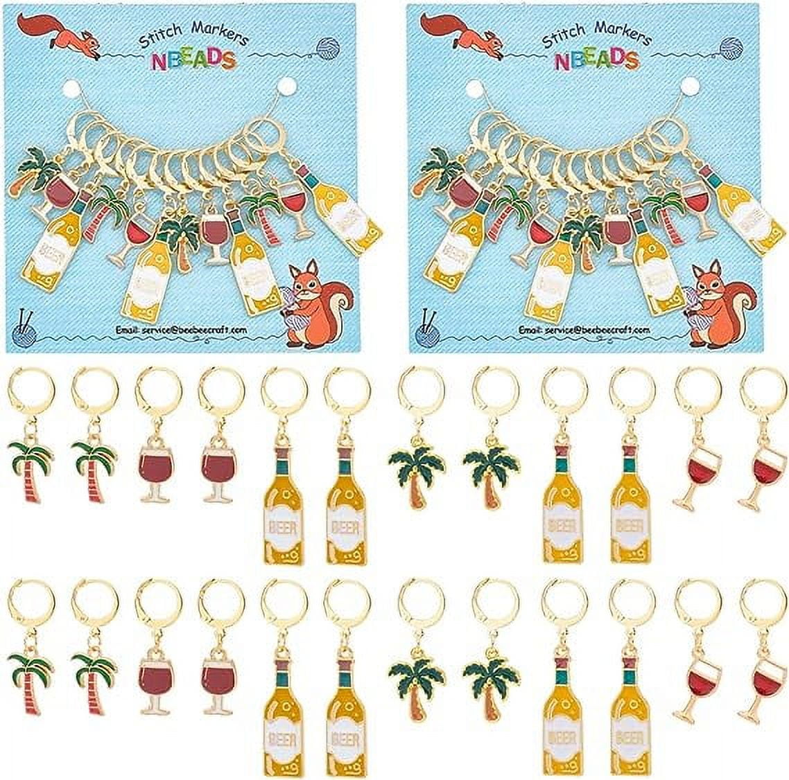 24 Pcs Wine Glass Theme Stitch Markers, 6 Styles Wine/Beer/Coconut Tree ...