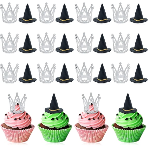 24 Pcs Witch Hat and Crown Cake Topper,Wicked Topper Wicked Cupcake ...