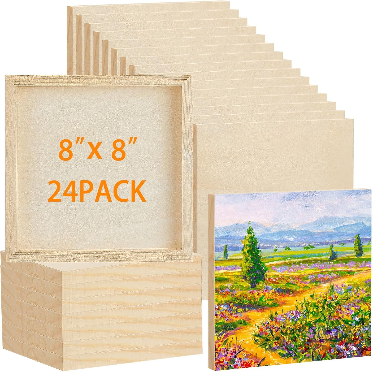 24 Pcs 8x8 Inch Wood Panels for Painting, Unfinished Wood Canvas Board ...