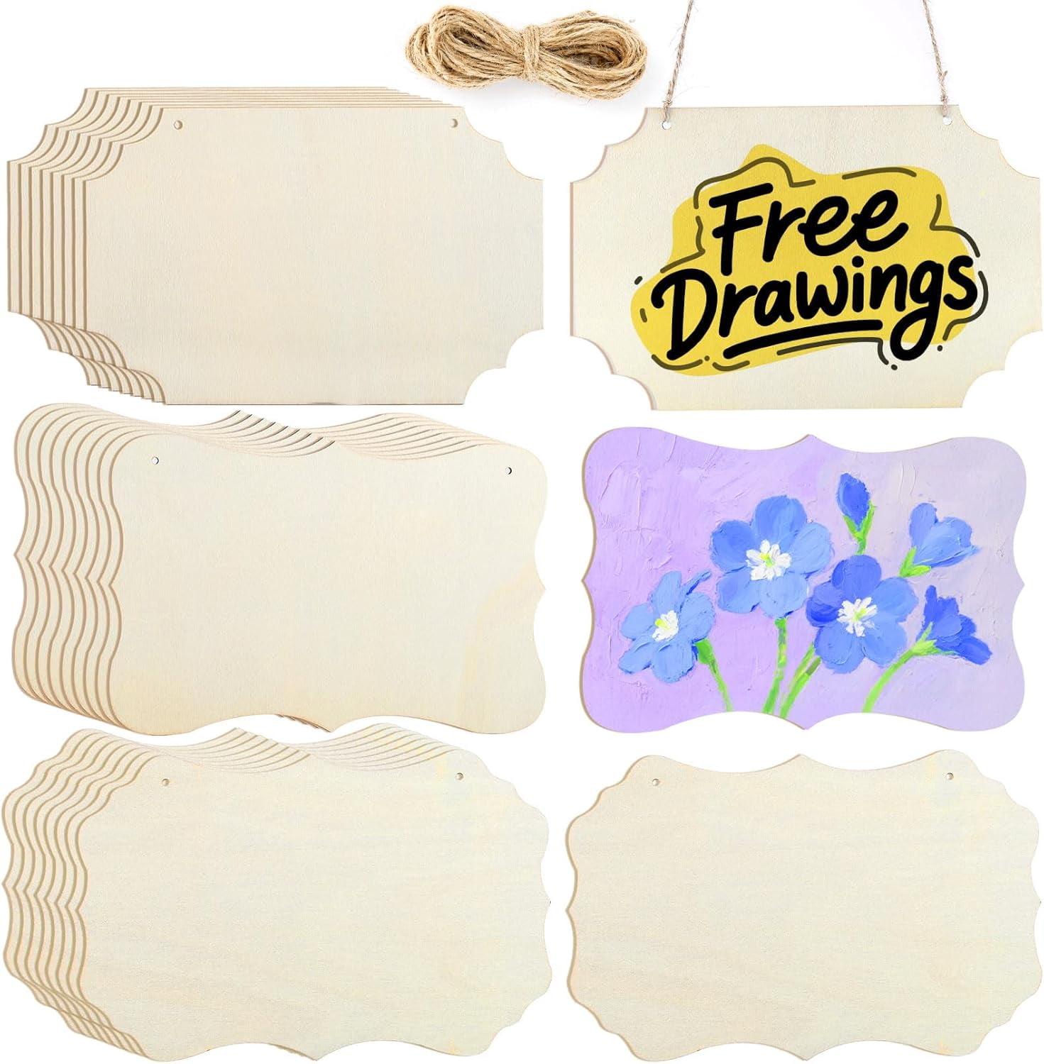 24 Pcs Wood Sign Blank, Unfinished Hanging Wooden Slices Banners with ...