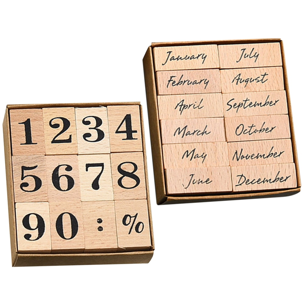 24 Pcs Wooden Week and Month Seal Daily Payment Memo Rubber Handbook ...