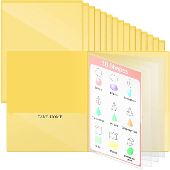24 Pcs Yellow 2-Pocket Plastic Folder with 4 Clear Inner Pockets, 11 x ...