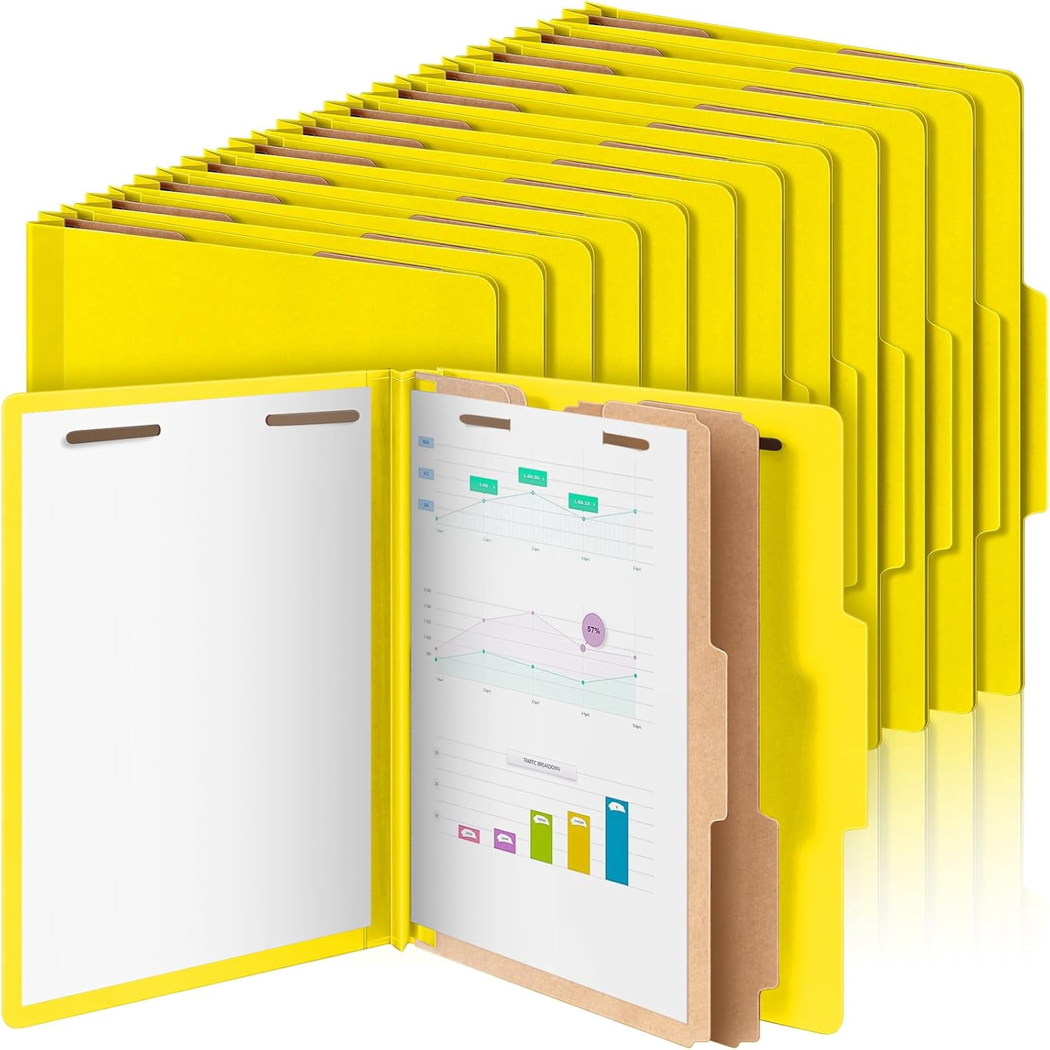 24 Pcs Yellow Letter-Size Classification Folders with 2 Dividers, 3.5 ...