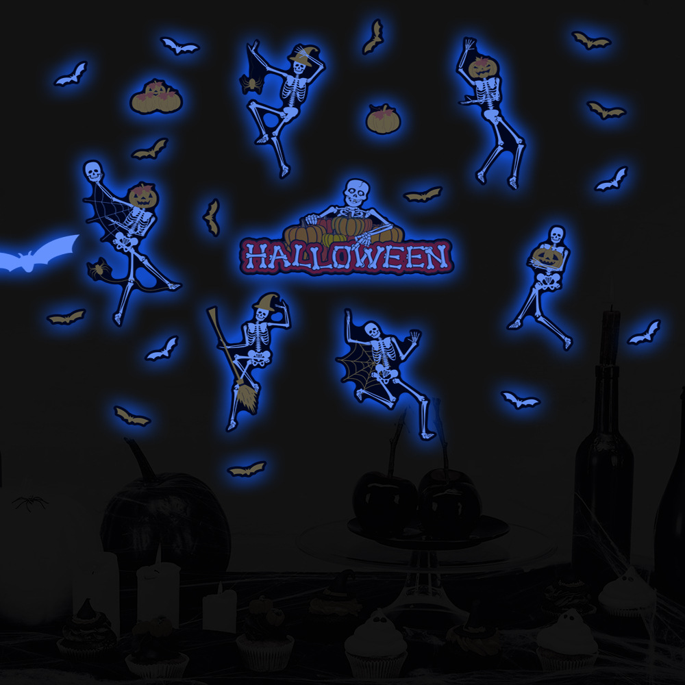 24 Peice Human Skeleton Bats Sticker,DIY Halloween Glow in The Dark ...