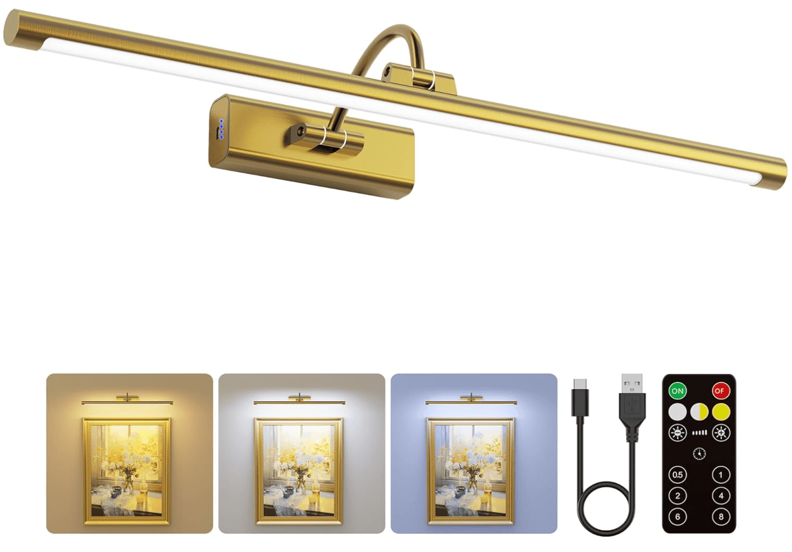 24" Picture Lights for Wall with 8000mAh Battery - Brass Operated ...