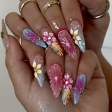 24-Piece 3D Press on Nails Art Stickers Set - Almond-Shaped Frosted ...