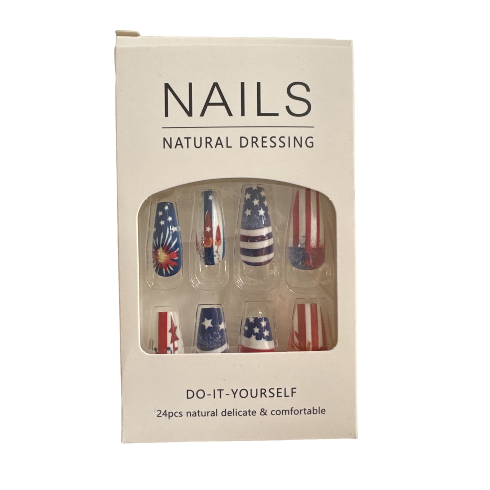 24-Piece American Flag Press-On Nails Set DIY Natural Dressing ...