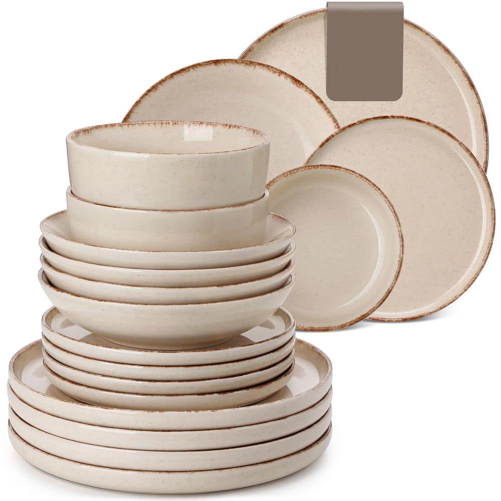 24-Piece Beige Stoneware Dinnerware Set Service for 6 Rustic Design ...