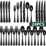 24-Piece Black Silverware Set with Steak Knives, AOKIWO Black Flatware ...