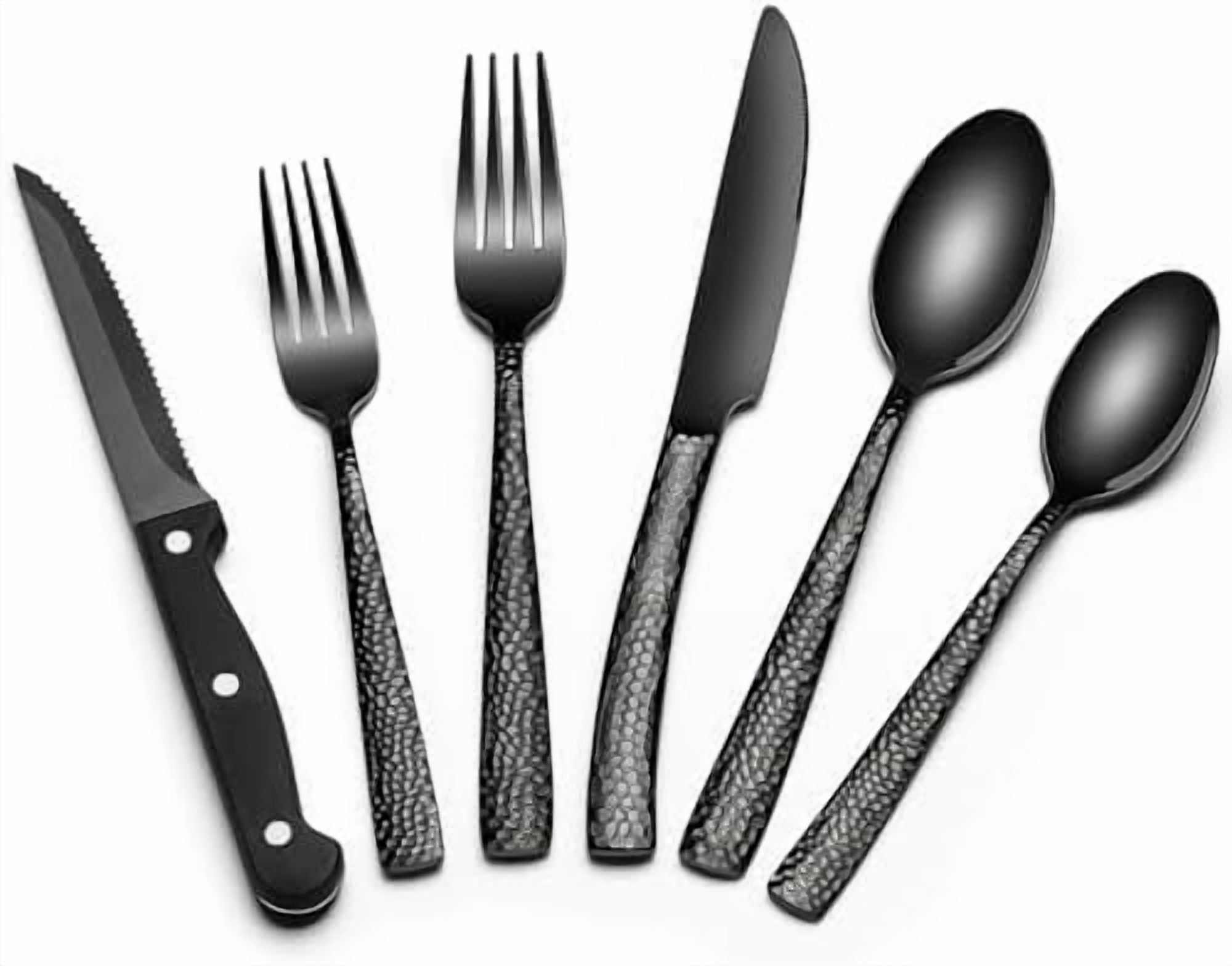 24-Piece Black Silverware Set with Steak Knives, Black Flatware Set for ...