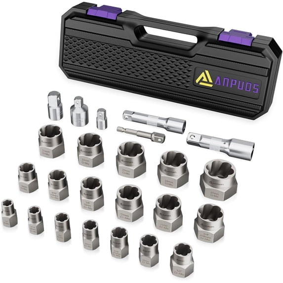 24 Piece Bolt Extractor Kit, 1/2" and 3/8" Drive Impact Bolt & Nut ...