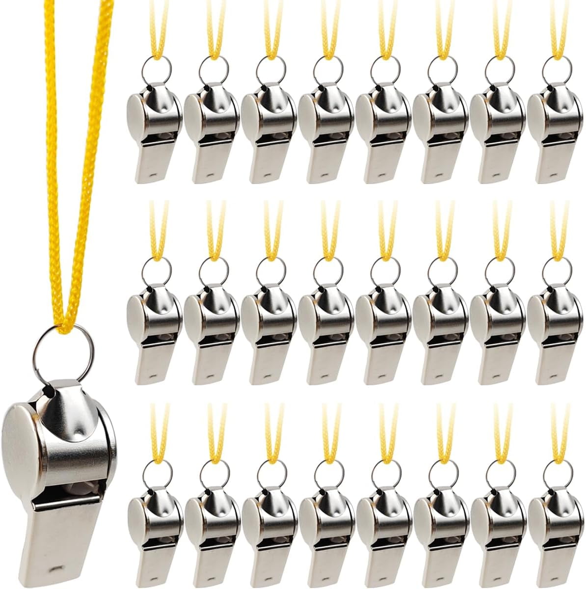 24 - Piece Bulk Set of Stainless - Steel Sports Whistles with Lanyards ...