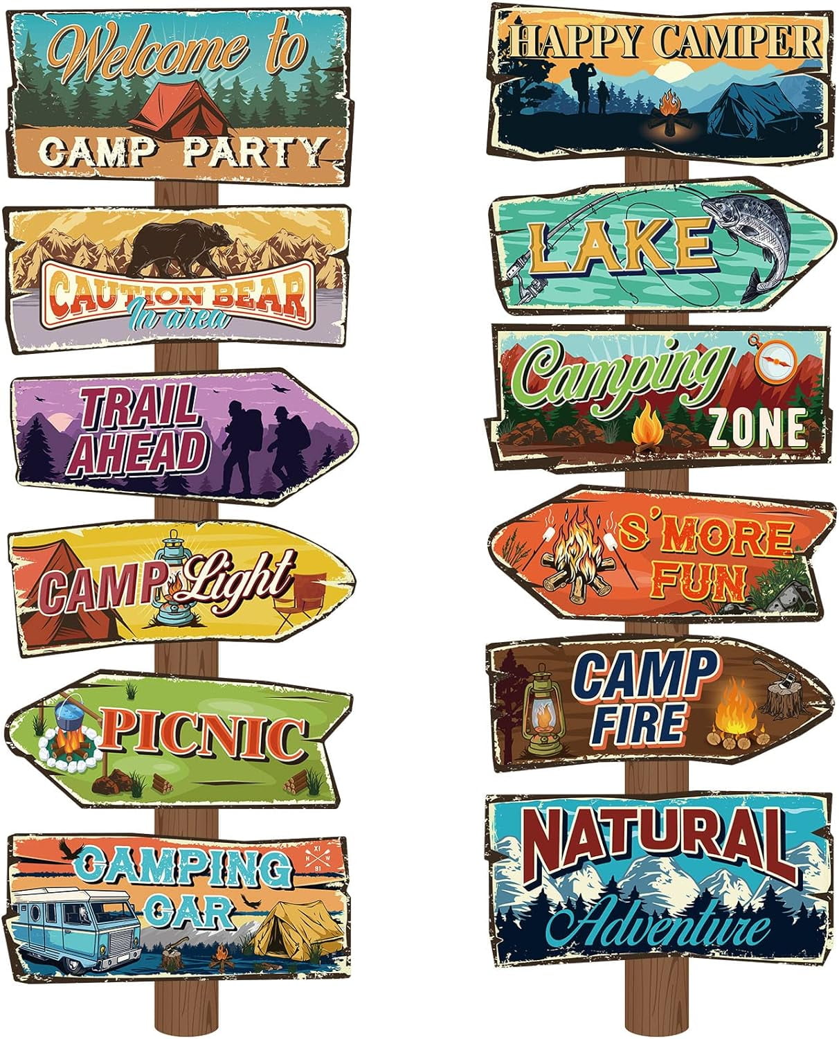 24-Piece Camping Party Sign Set | Rustic Camper Welcome Wall Decor ...