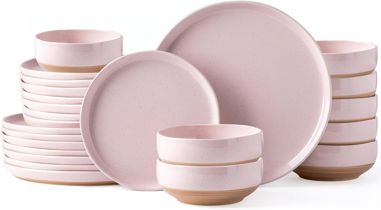 24-Piece Ceramic Dinnerware Set for 8, Handpainted Speckled Plates and ...