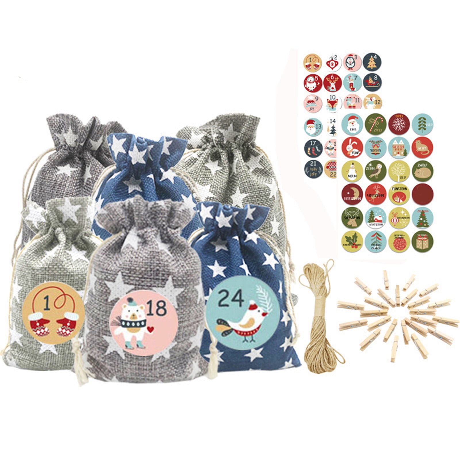 24 Piece Christmas Drawstring Bag Advent Calendar Countdown Set ...