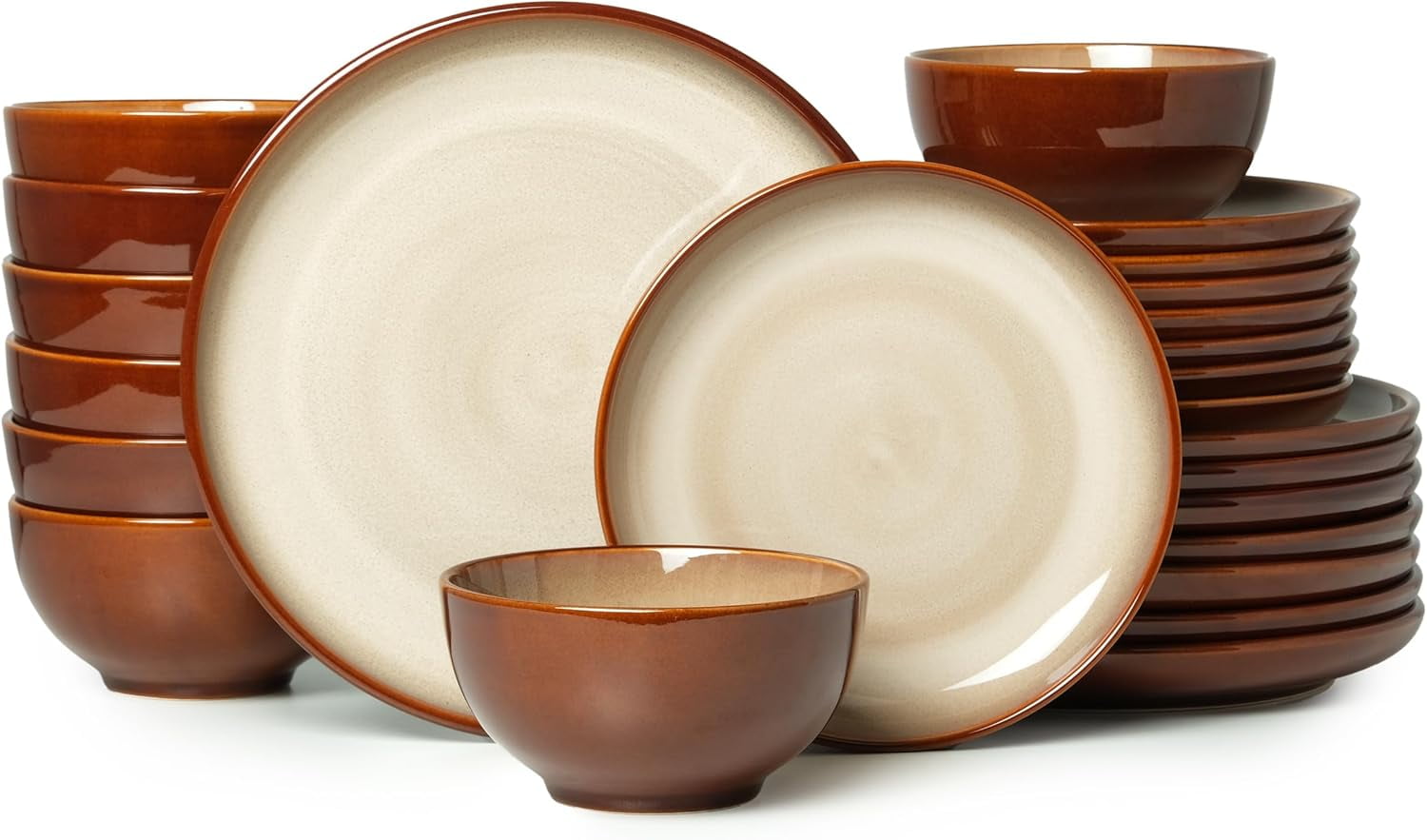 24 Piece Dinnerware Sets for 8, Modern Stoneware Plates and Bowls Sets ...