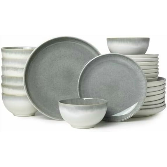 24 Piece Dinnerware Sets for 8, Modern Stoneware Plates and Bowls Setst ...