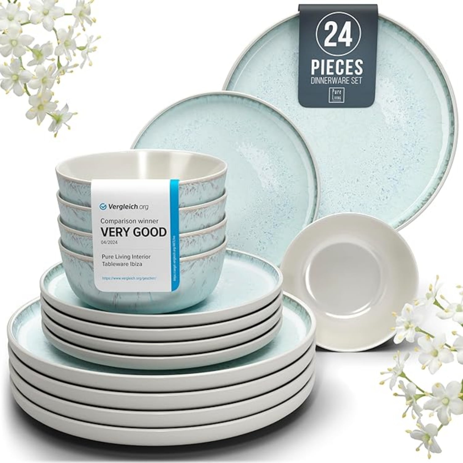 24 Piece Dinnerware Sets for 8 - Modern Style Stoneware Dinnerware Set - Microwave Safe Dinner ...