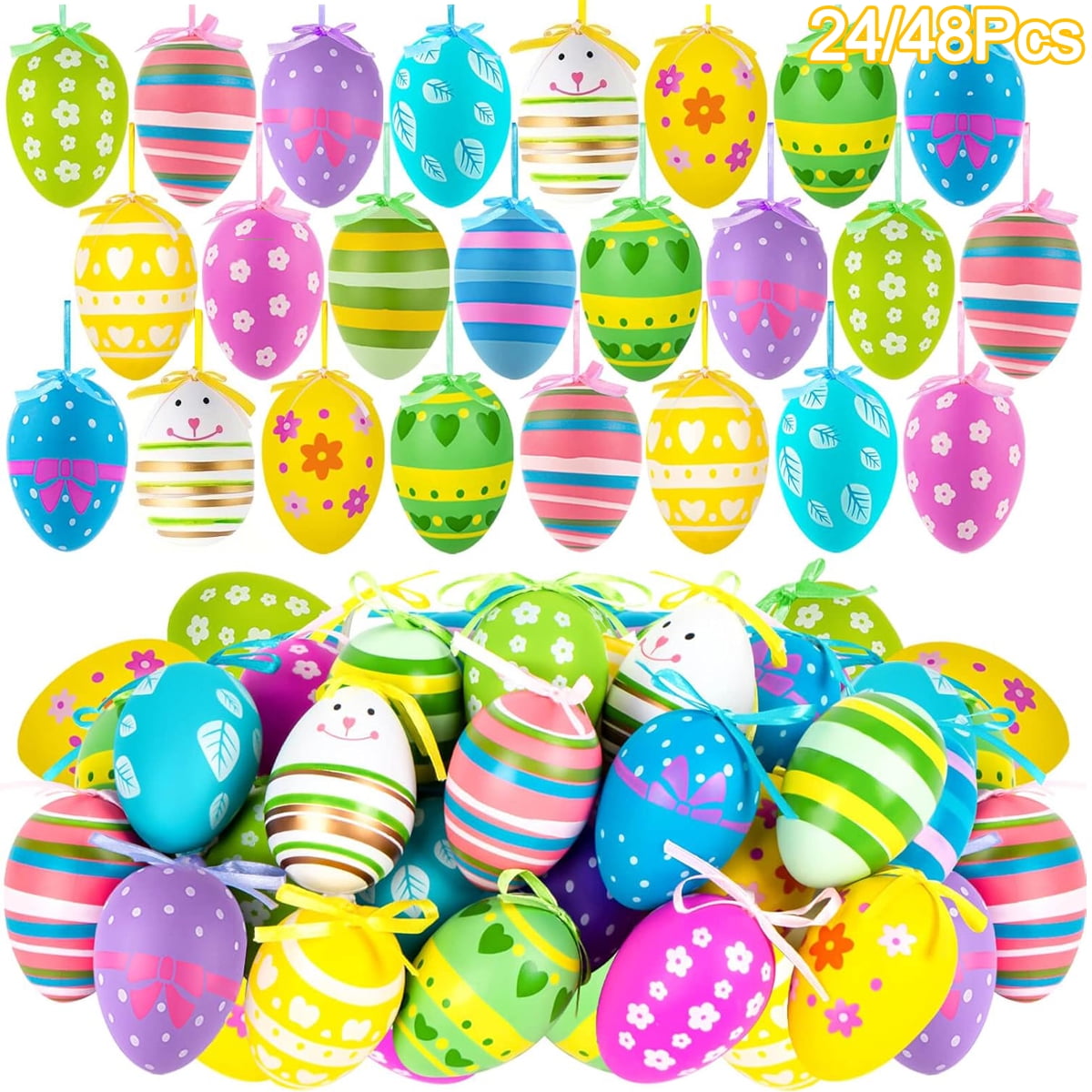24-Piece Easter Eggs Set - 12 Unique Designs (2 Eggs Each) Plastic ...