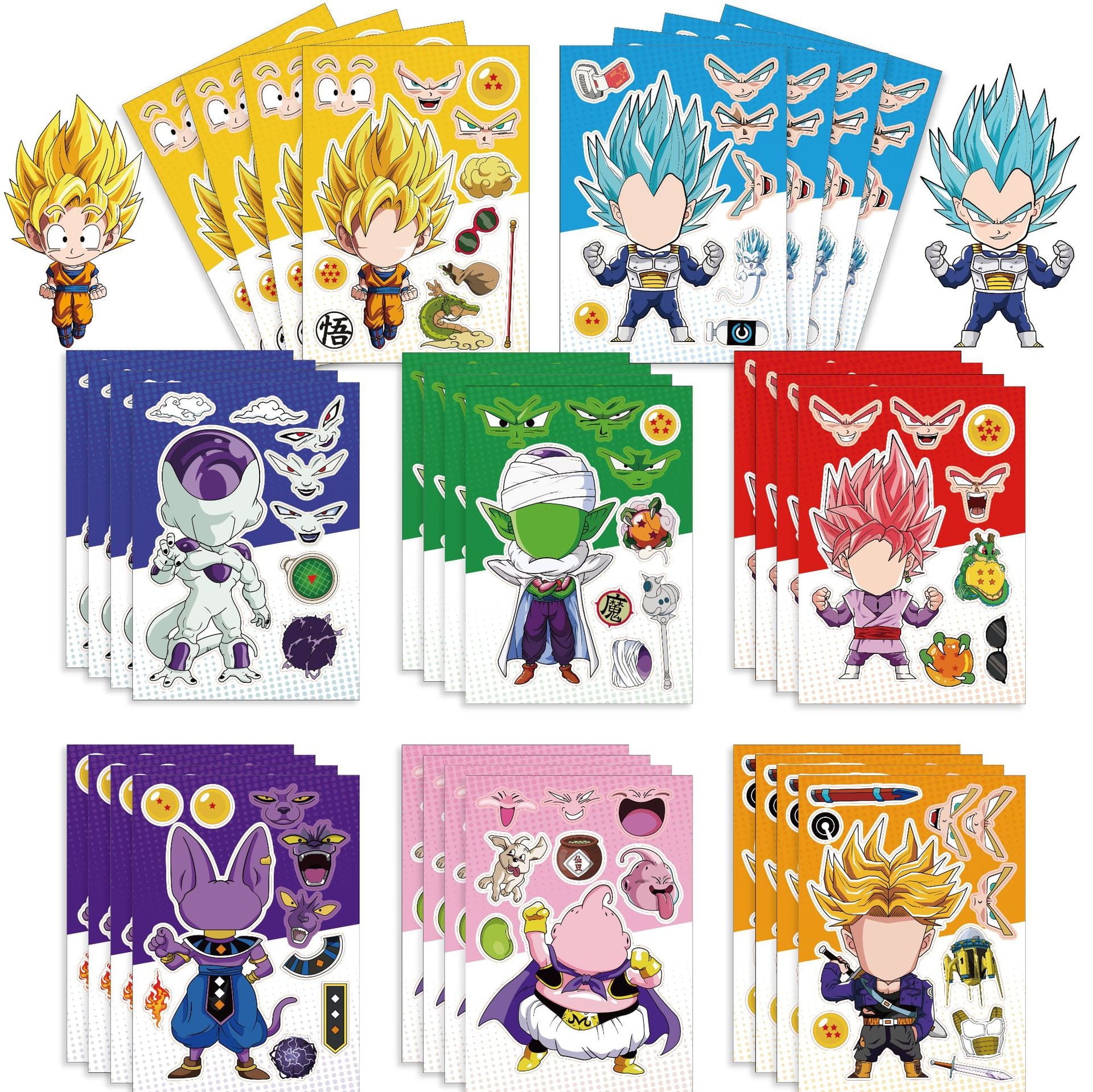 24 Piece Do Face Sticker Pack, Mix and Match 8 Dragon Ball Characters ...