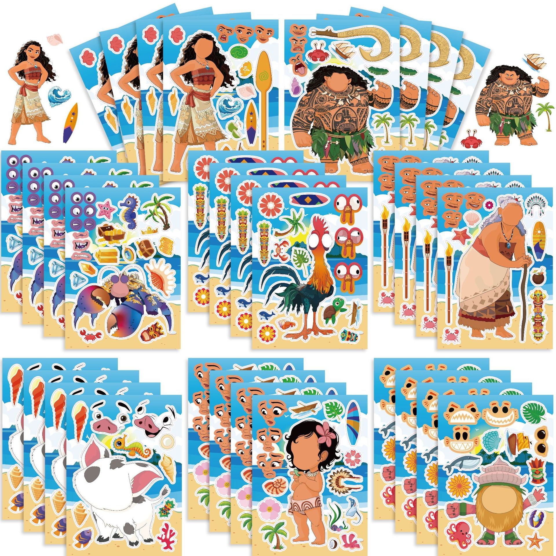 WHYJJJJ 24 Piece Do Face Sticker Pack Mix Match 8 Moana Characters ...