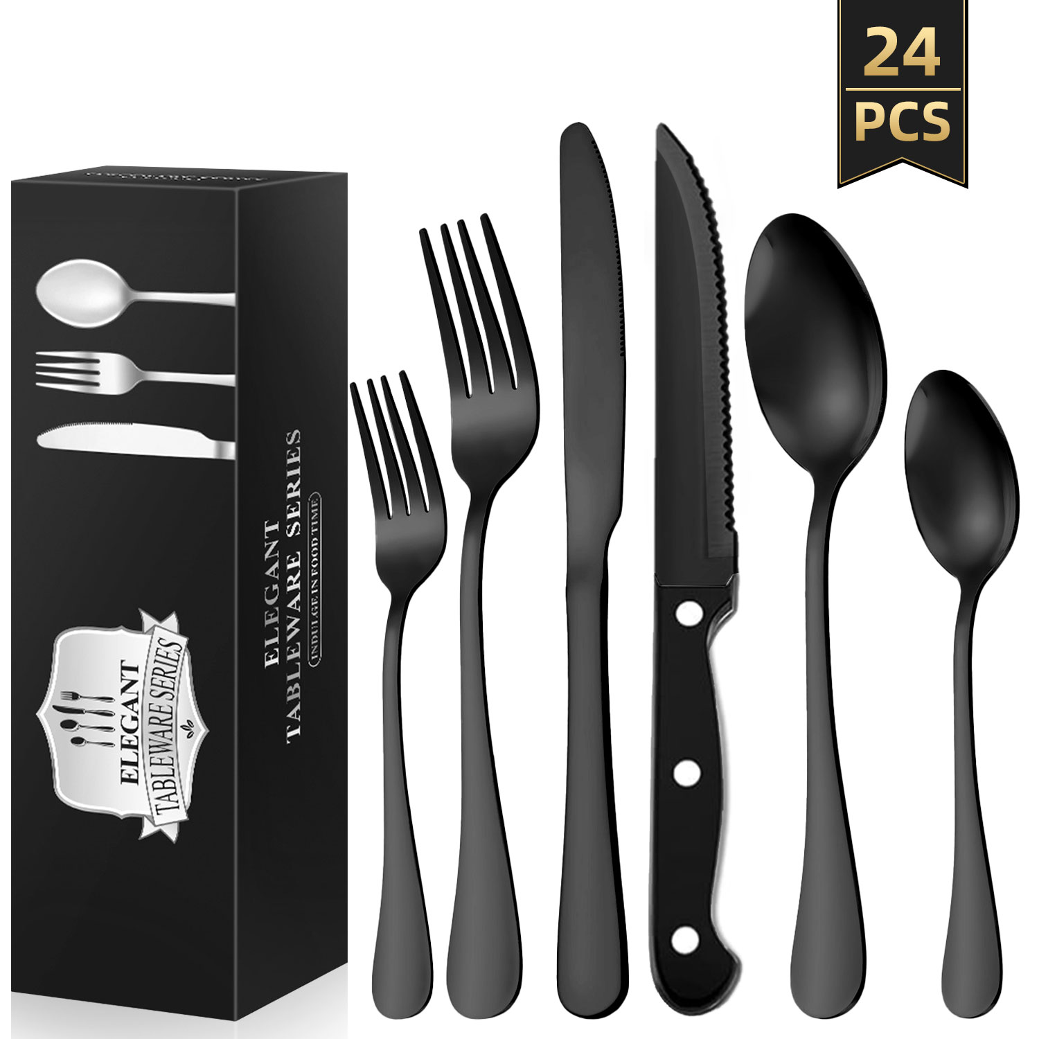 WJHWSX 7 Piece Flatware Sets with Organizer,Kitchen Flatware Set ...
