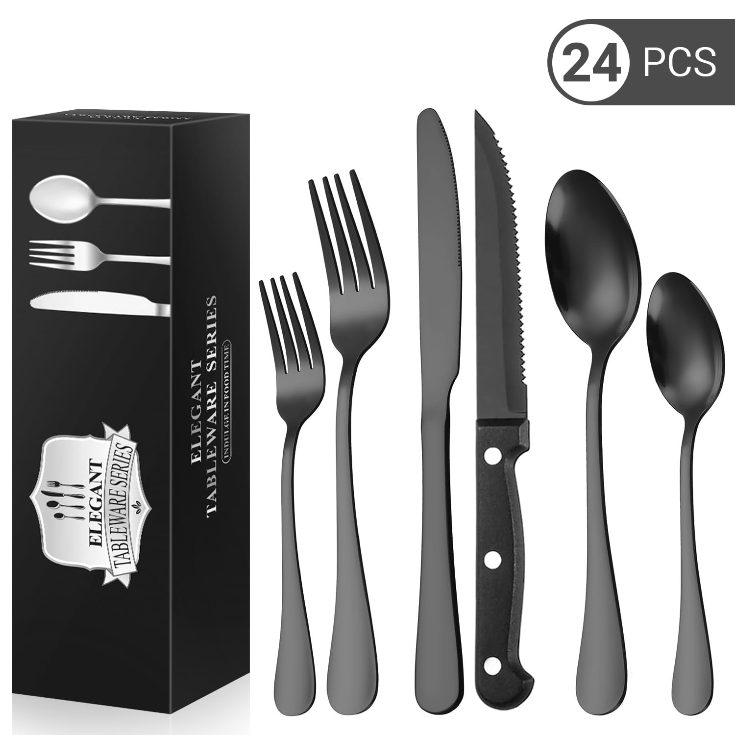 Vesteel 20-Piece Black Stainless Steel Cutlery Set with Mirror Finish ...
