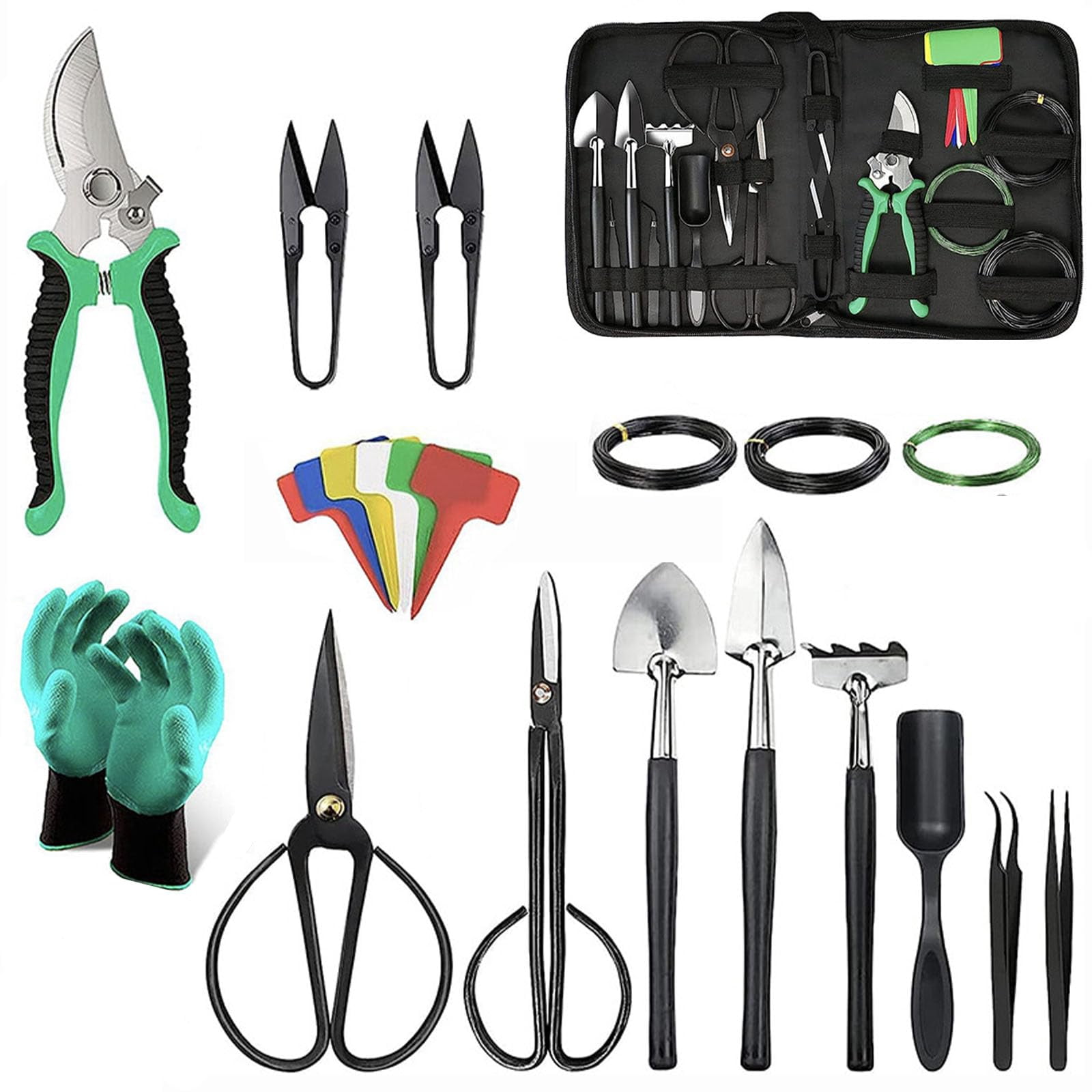 24 Piece Gardening Pruning Tools, Gloves C3 Bonsai Tree Kit, Bonsai ...