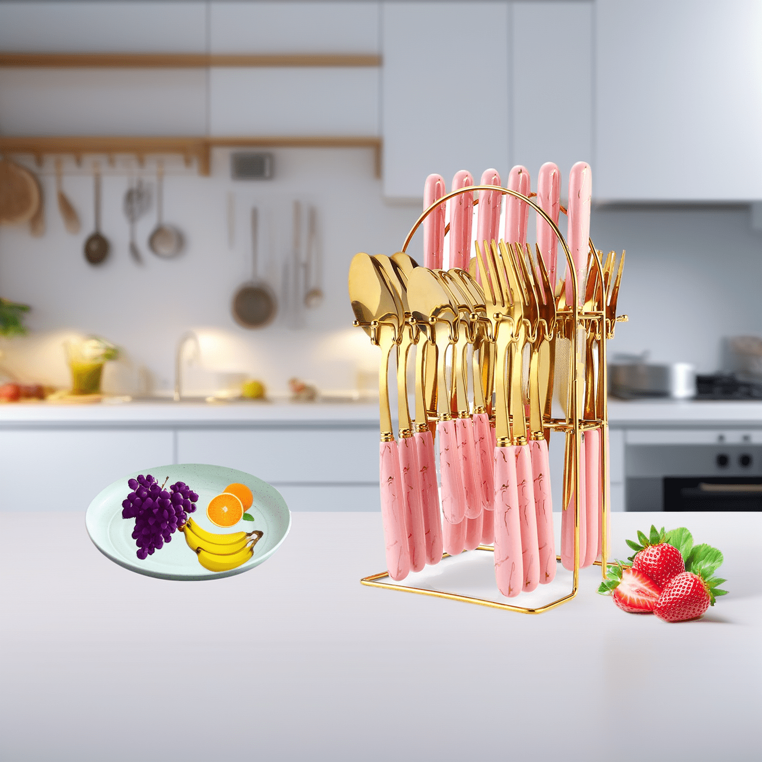 24-Piece Gilded Stainless Steel Kitchen Silverware Flatware Sets with ...