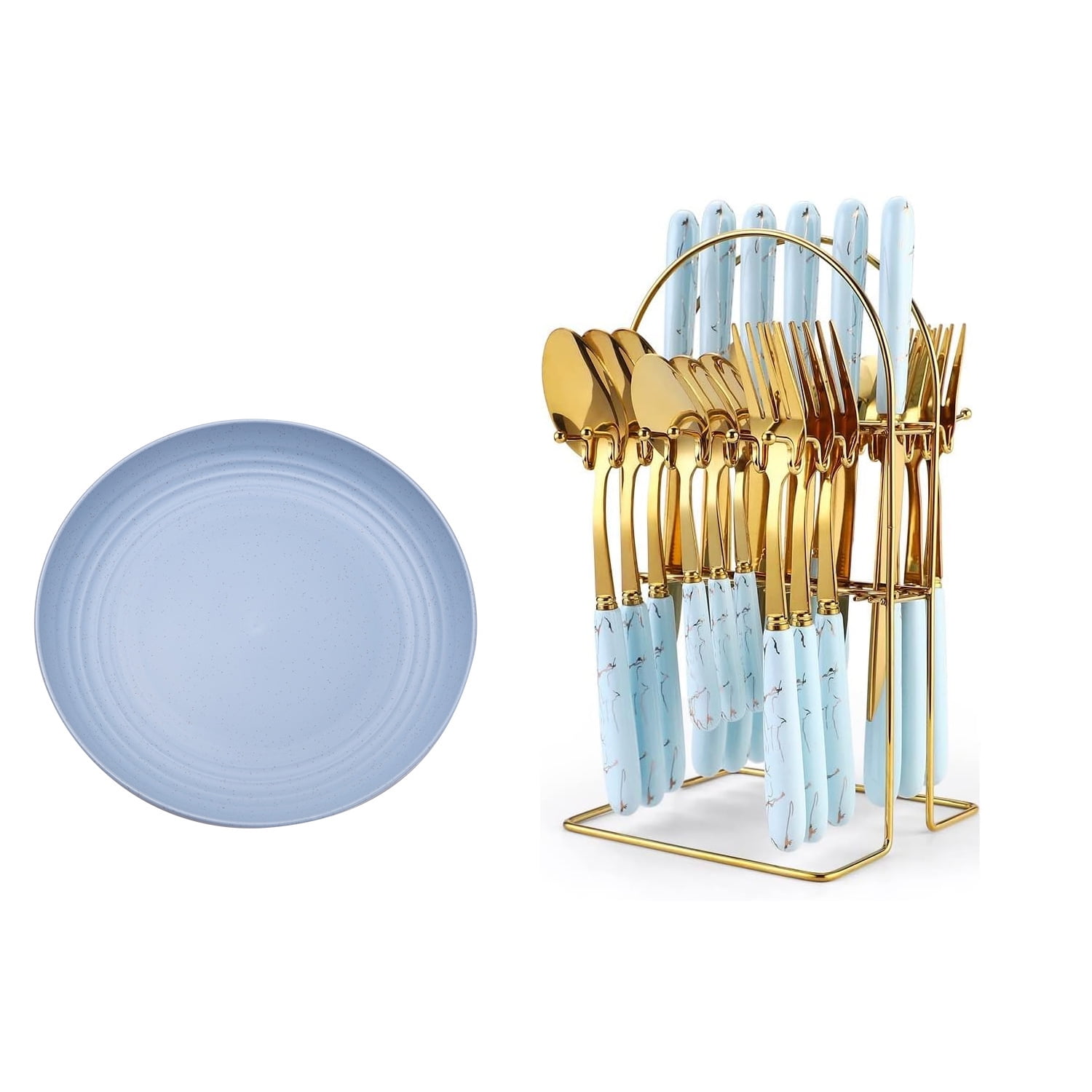 24-Piece Gilded Stainless Steel Kitchen Silverware Flatware Sets with ...