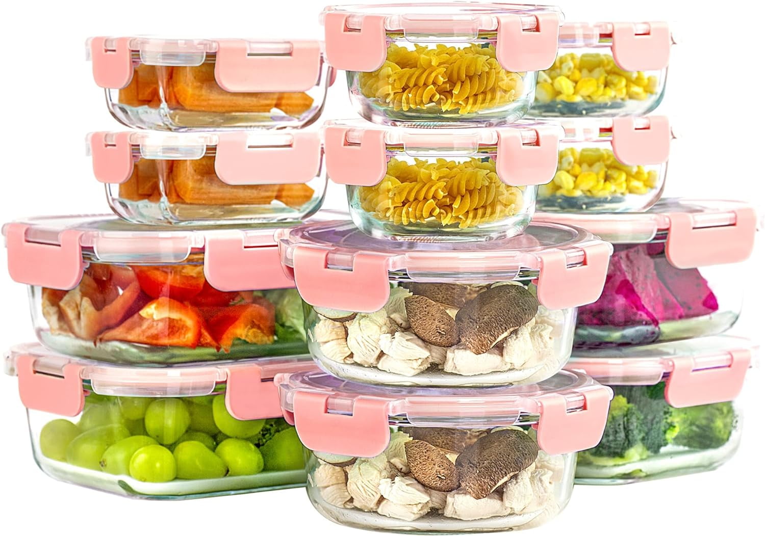 24-Piece Glass Food Storage Containers - Airtight Snap Locking Lids ...