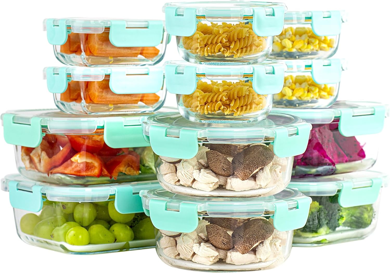 24-Piece Glass Food Storage Containers - Airtight Snap Locking Lids ...