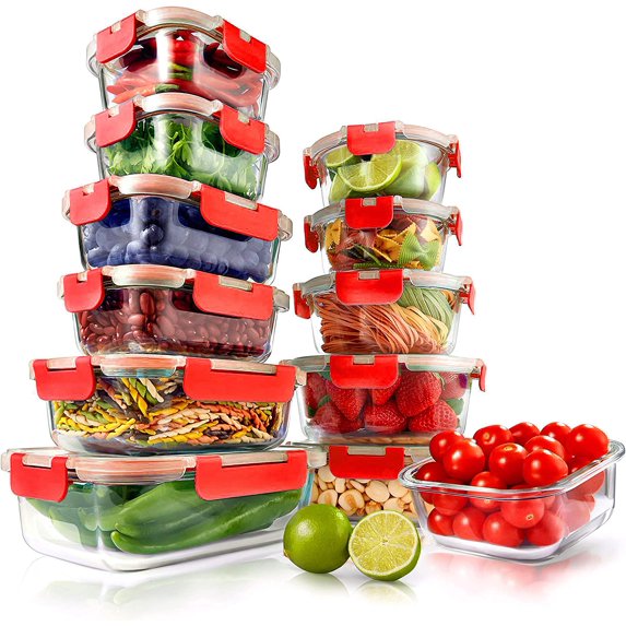 24-Piece Glass Food Storage Containers with Lids - 12 Stackable Heavy ...