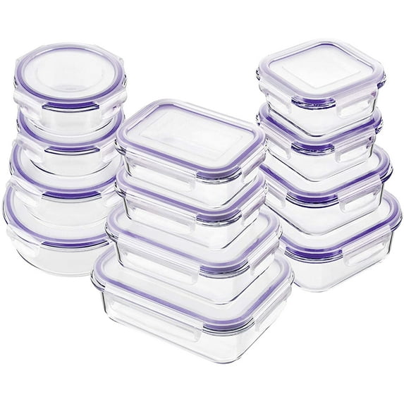 24-Piece Glass Food Storage Containers Set with Lids, Airtight Meal ...