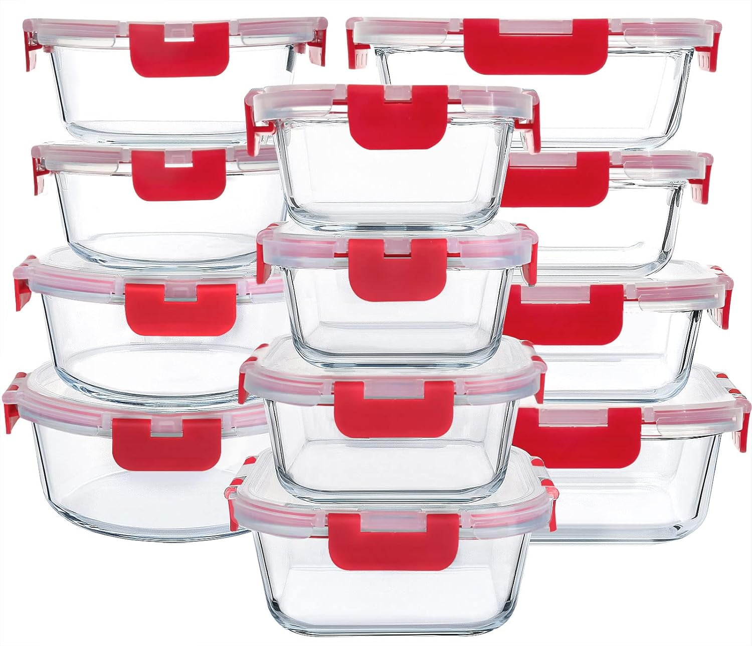 24-Piece Glass Food Storage Containers with Upgraded Snap Lock Lids ...