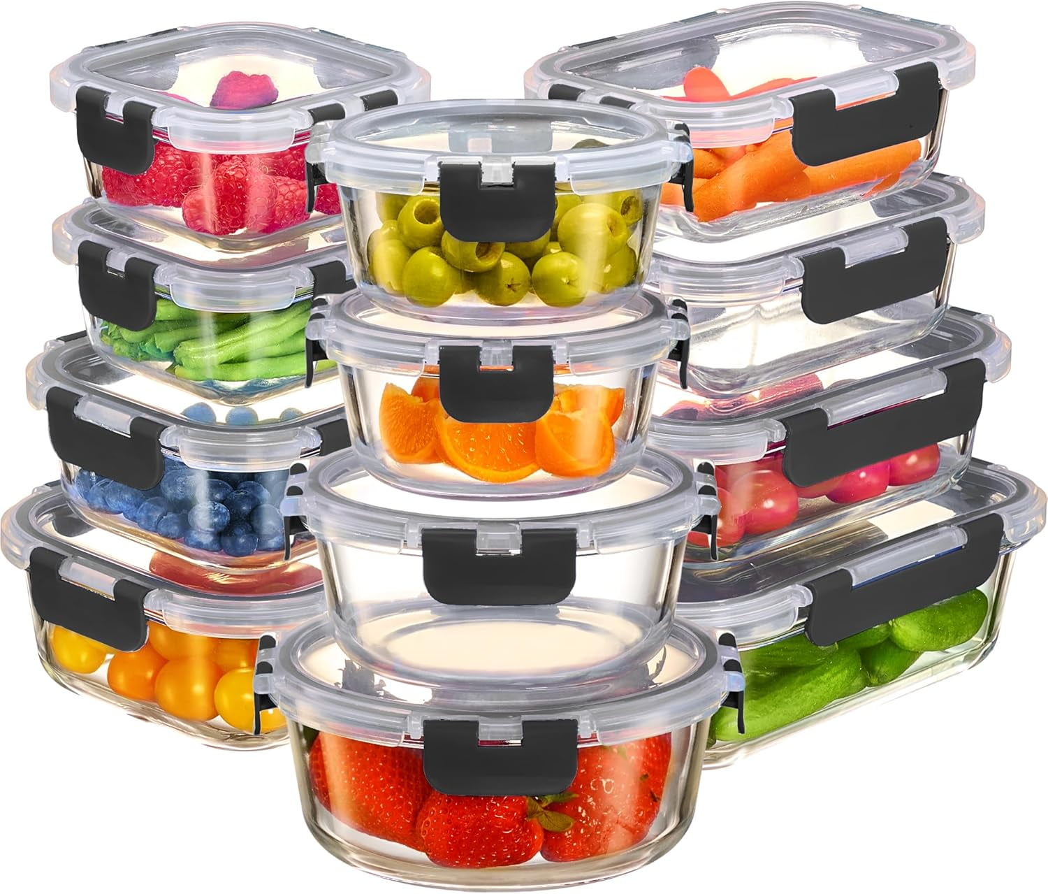 24 Piece Glass Storage Containers with Lids - Airtight, Leak Proof ...