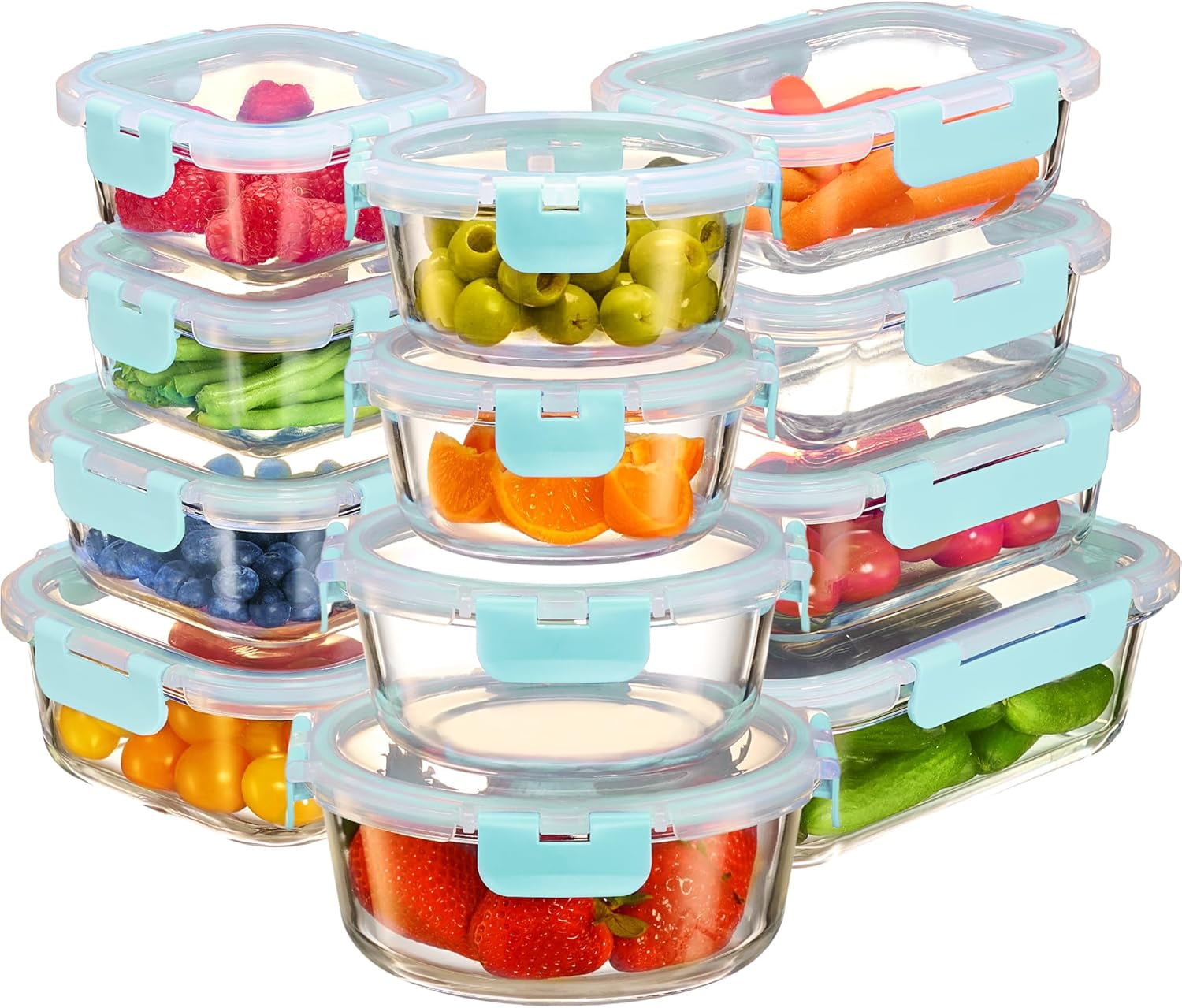 24 Piece Glass Storage Containers with Lids - Airtight, Leak Proof ...