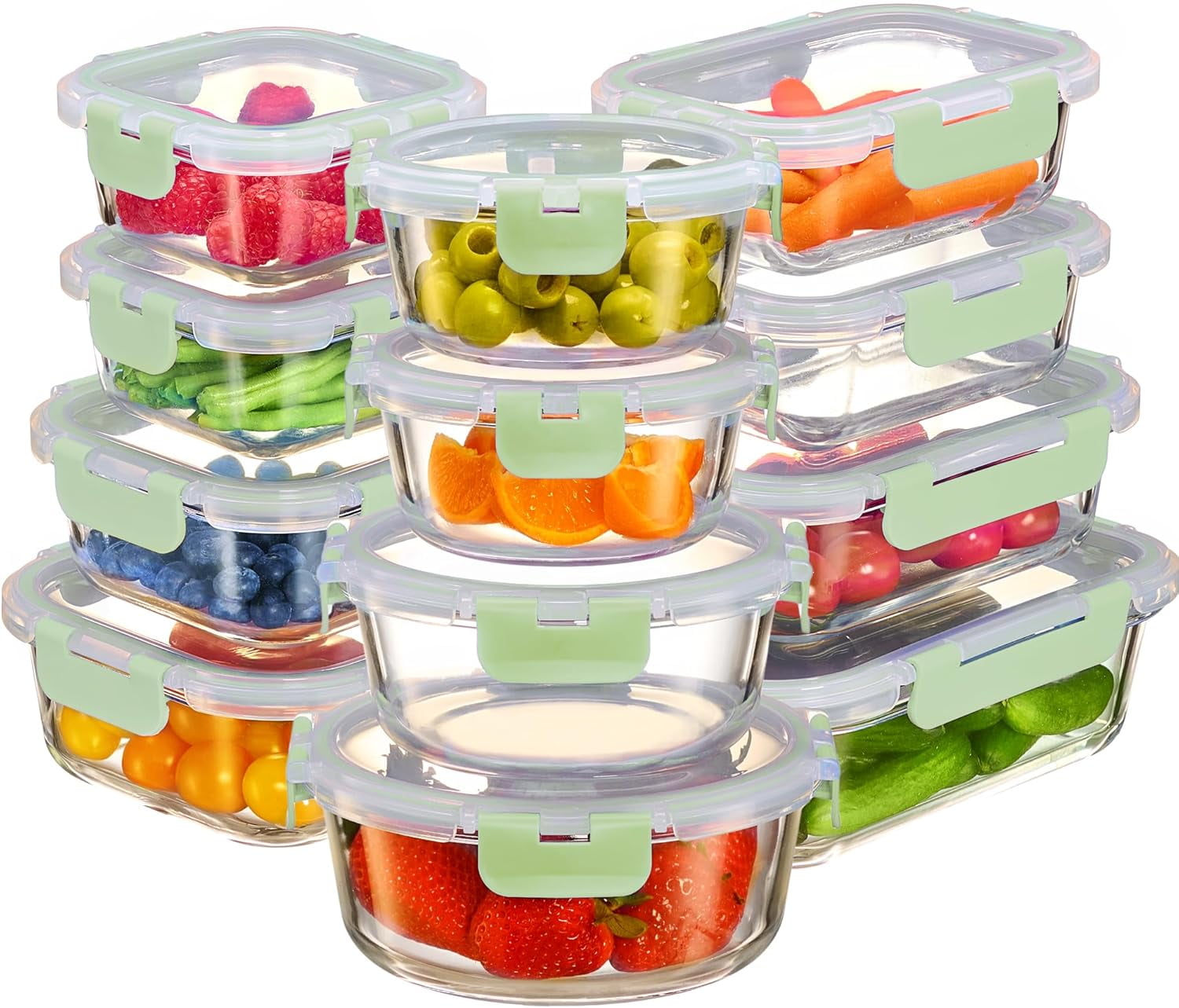 24-Piece Glass Storage Containers with Lids - Airtight, Leak-Proof ...