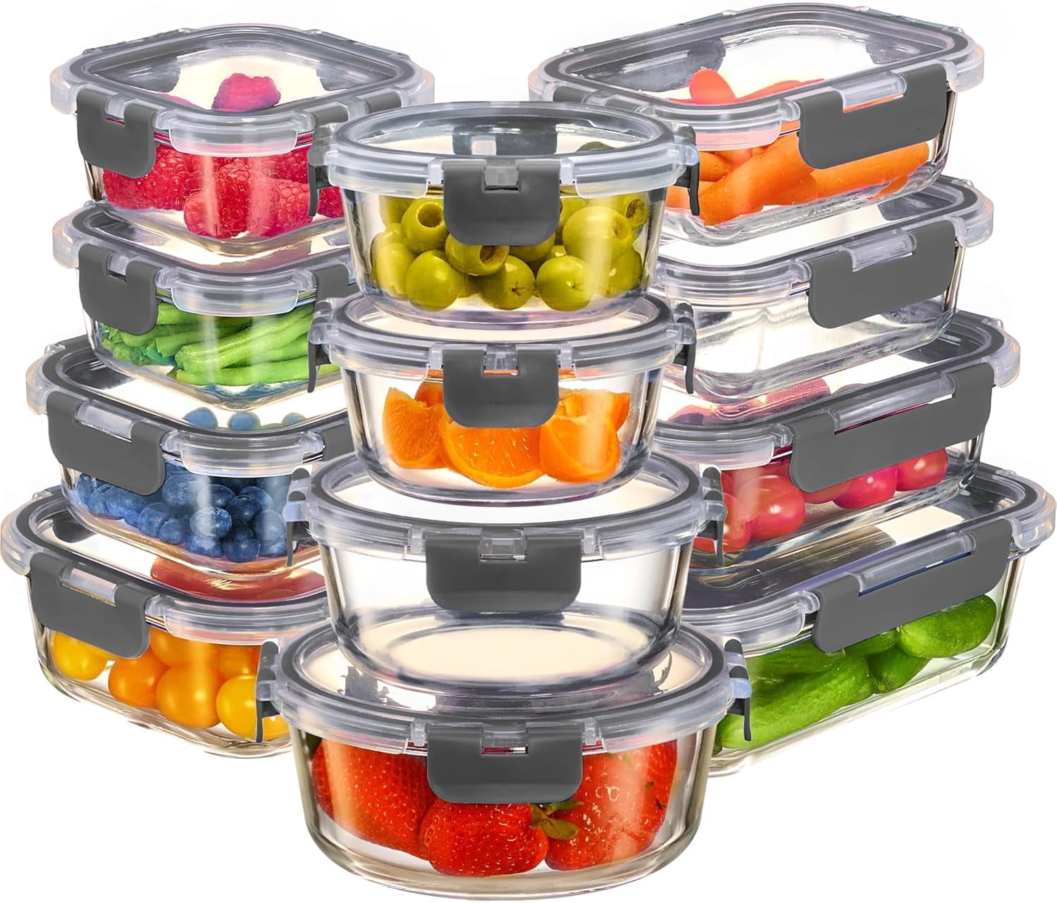 24 Piece Glass Airtight Storage Containers with Lids - Leak Proof ...