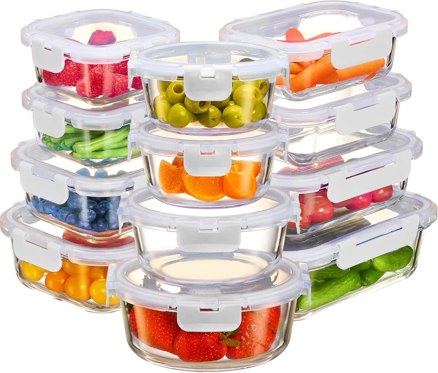 24-Piece Glass Storage Containers with Lids - Airtight, Leak-Proof ...