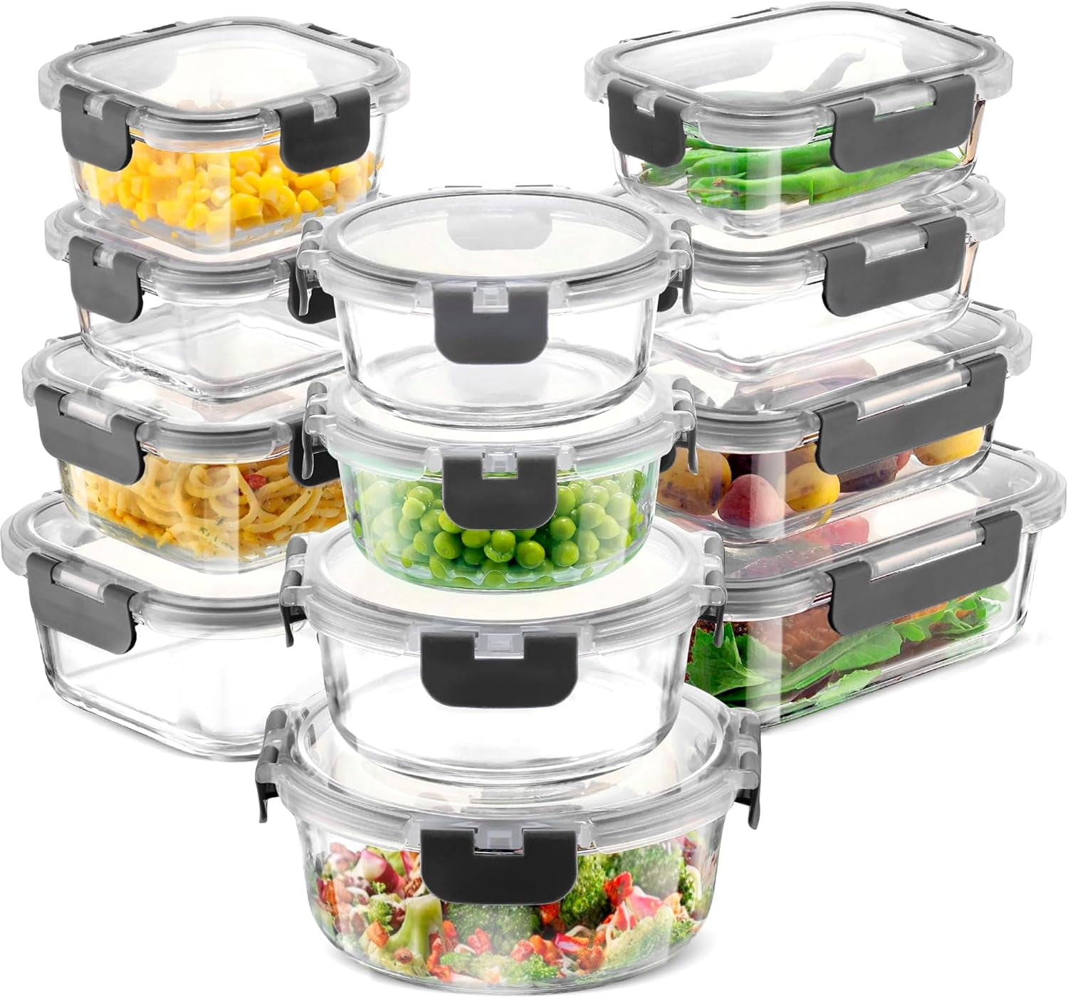 24 Piece Glass Storage Containers with Lids - Leak Proof, Dishwasher ...