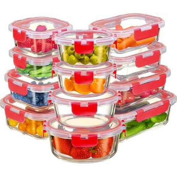 24 Piece Glass Storage Containers with Lids - Leak Proof, Dishwasher ...