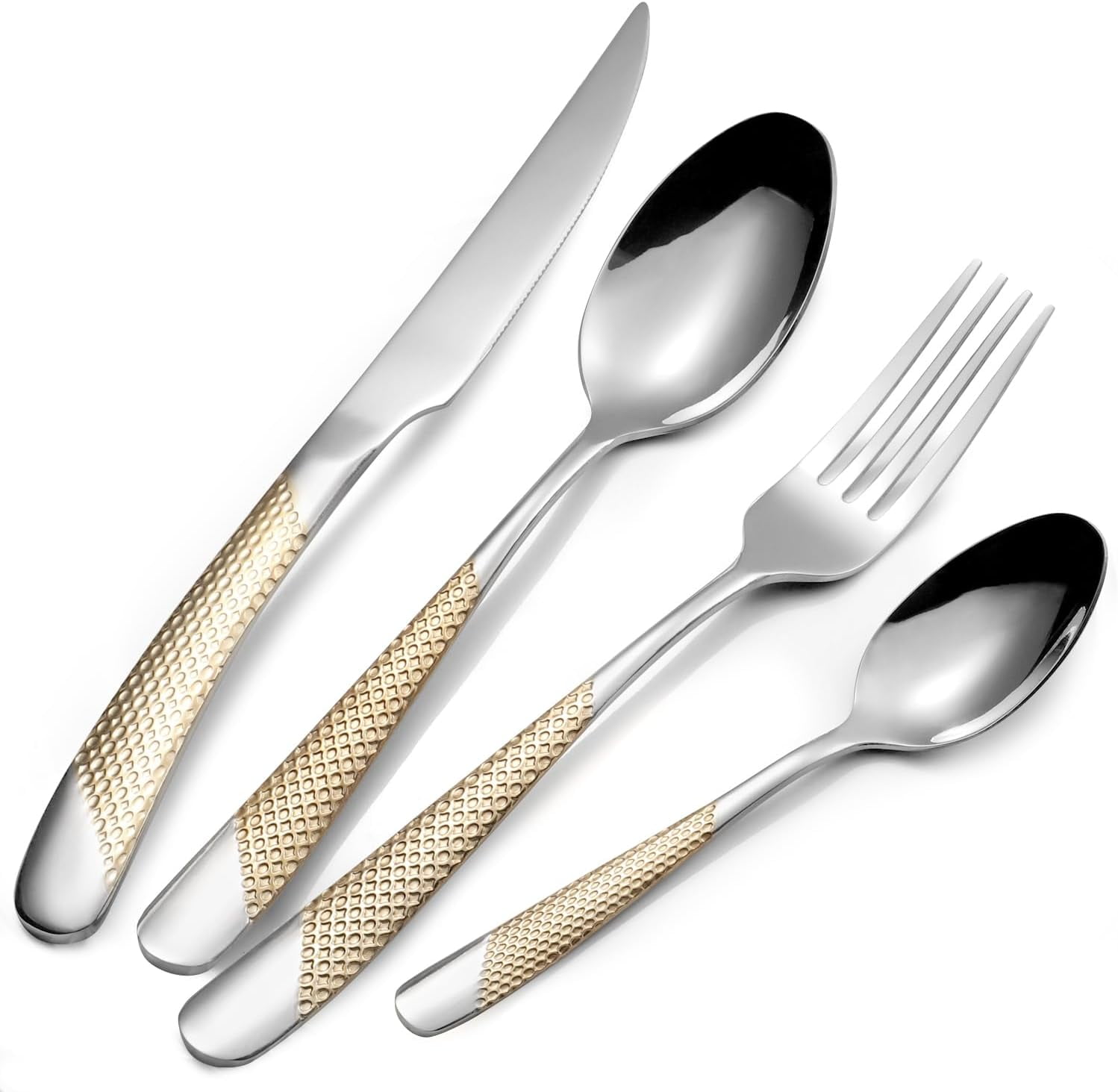 24 Piece Gold Hammered Silverware Set for 6, Premium Food-grade ...
