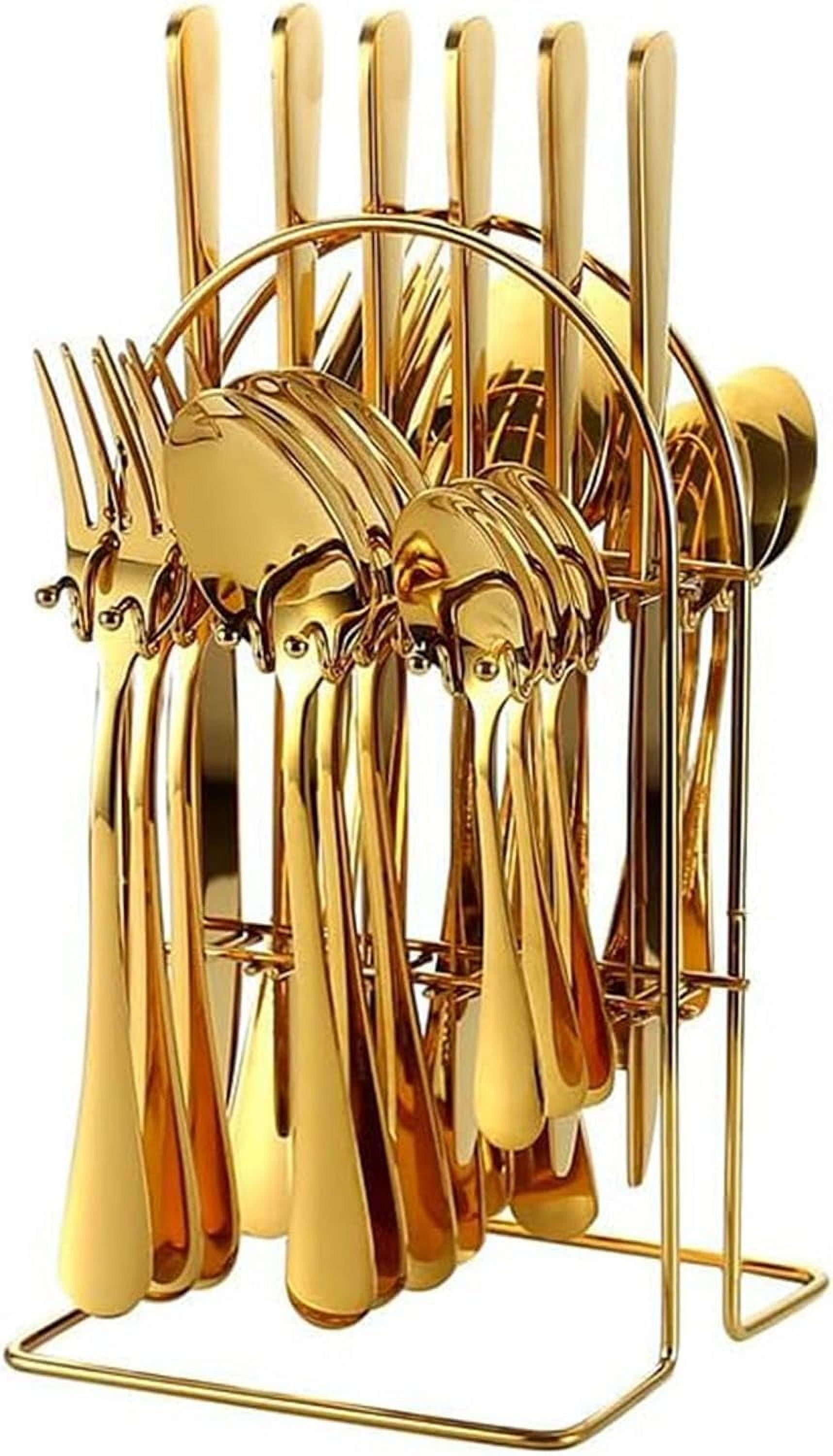 24 Piece Hanging Flatware Set, Stainless Steel Utensils Set with Stand ...