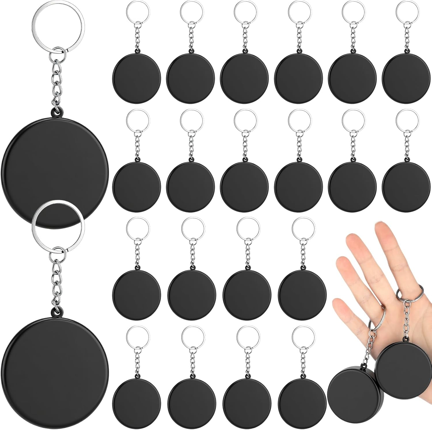 24 Piece Hockey Puck Keychains Mini Black Hockey Puck Keyring Stress ...