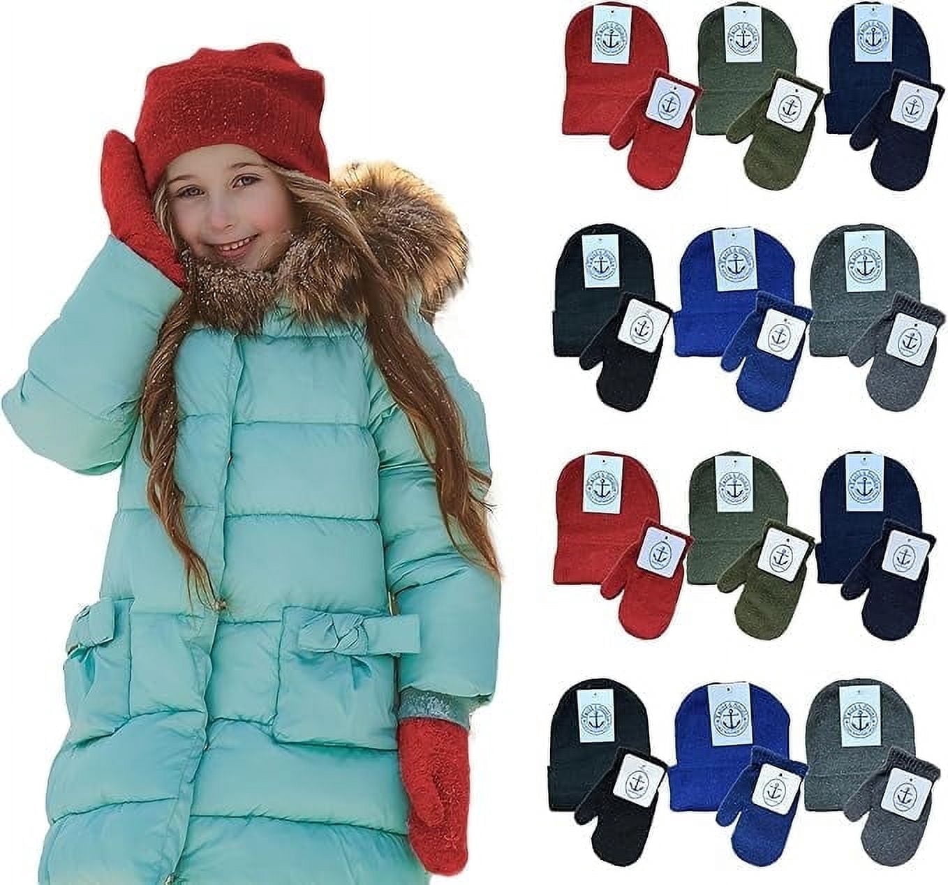 24pc Kids Winter Set: 12 Beanie Hats + 12 Pairs Insulated Gloves ...