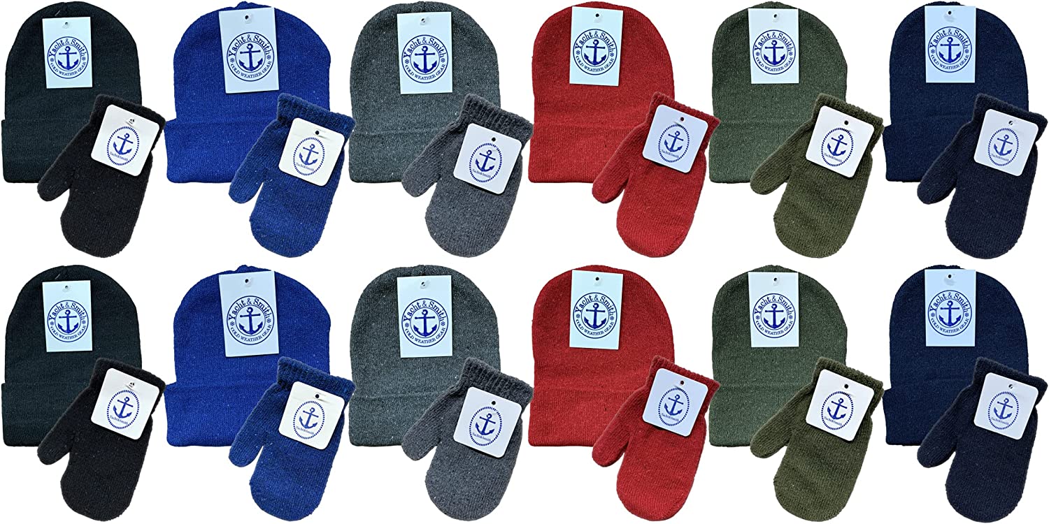 24 Piece Kids Winter Set: 12 Pack Beanie Hats + 12 Pairs Winter Gloves ...