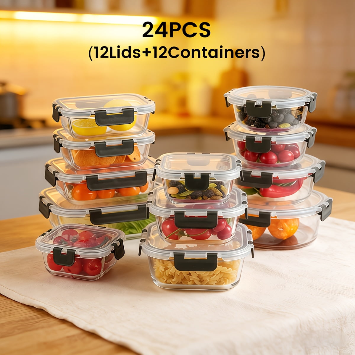 24-Piece Leakproof Airtight Glass Food Storage Containers - Microwave ...