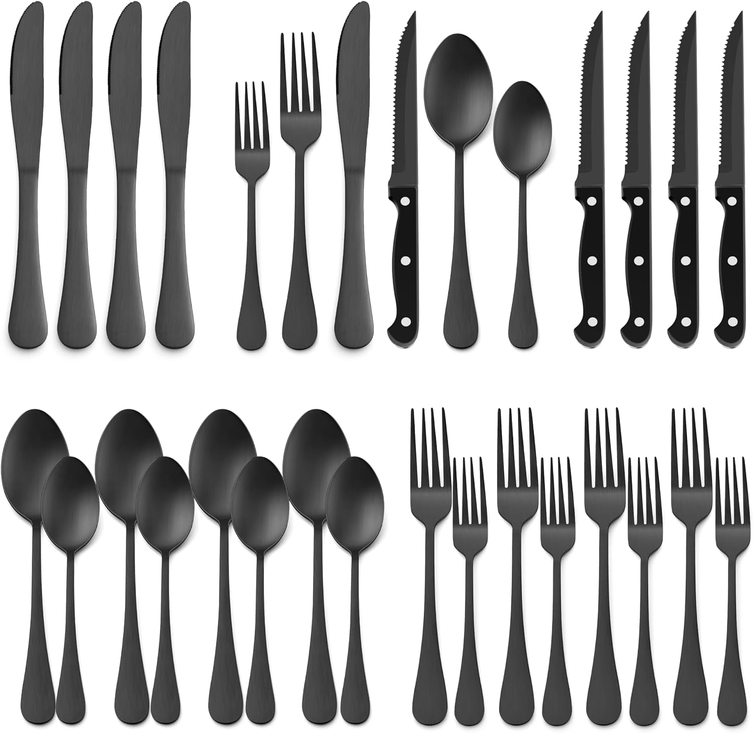 24-Piece Matte Black Stainless Steel Flatware Set - Service for 4 with ...