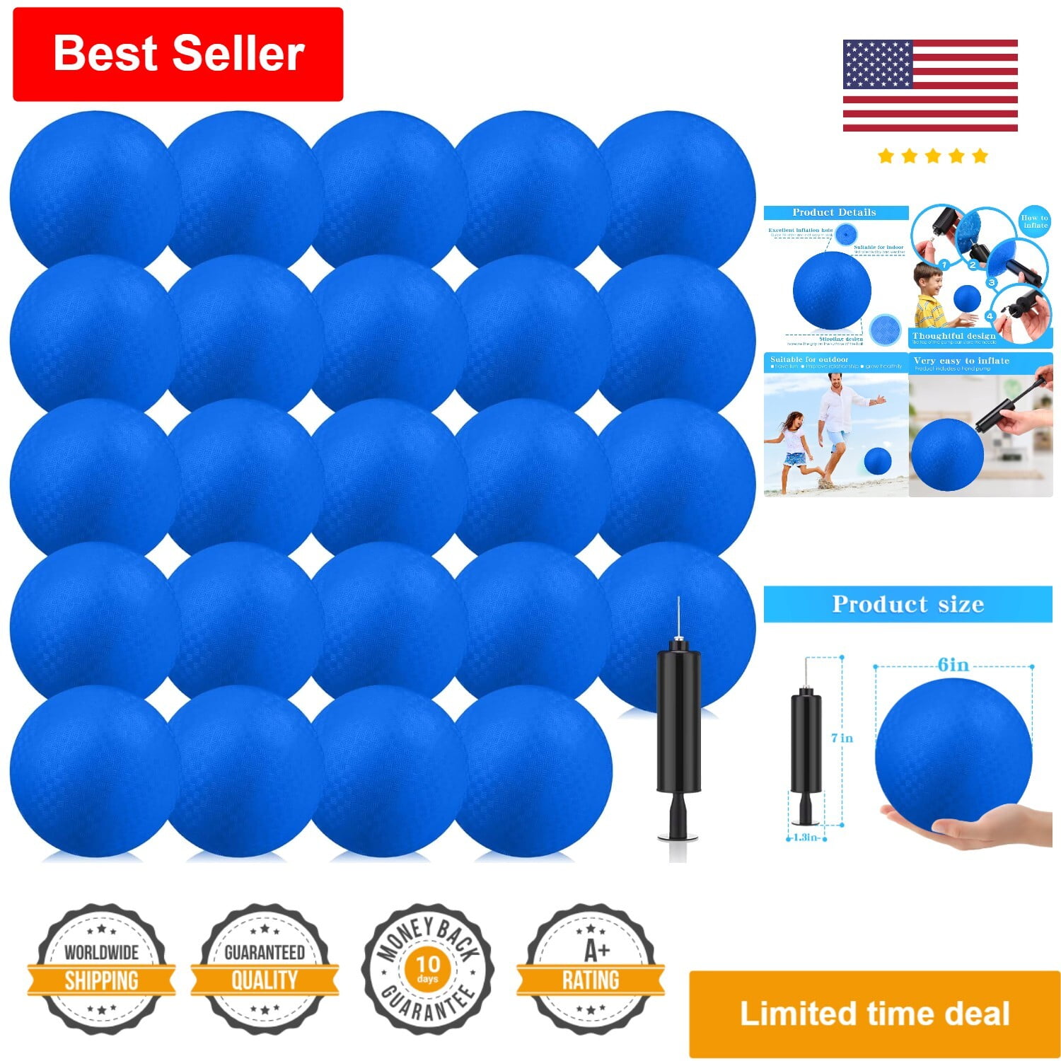 24 Piece Playground Ball Kickball Set - 6 Inch Bouncy Balls with Hand ...